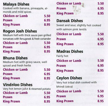 Menu at Zeera Spice pub & bar, Bromley, 12 Addington Rd