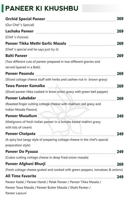 Menu at Hotel Avaante, Ahmedabad ( Former Orchid Hotel ), Ahmedabad