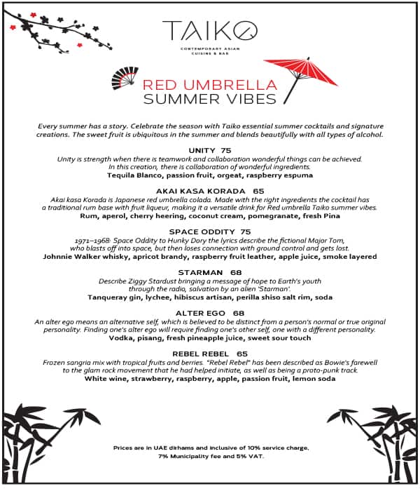 Menu at Taiko - Sofitel Dubai The Obelisk, Dubai