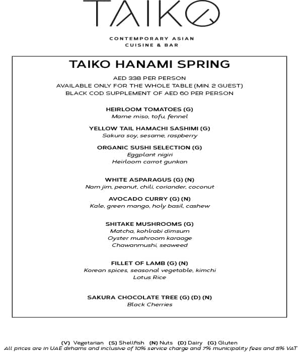 Menu at Taiko - Sofitel Dubai The Obelisk, Dubai
