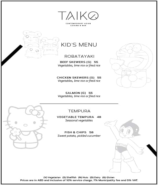Menu at Taiko - Sofitel Dubai The Obelisk, Dubai