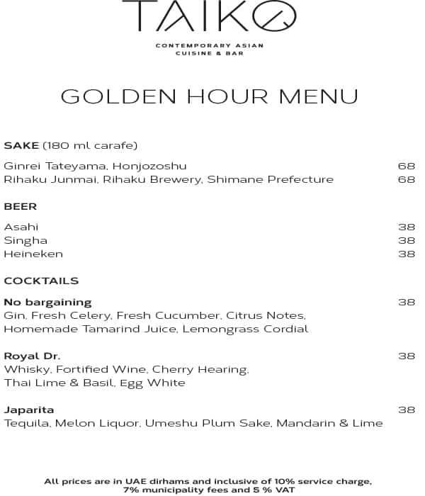 Menu at Taiko - Sofitel Dubai The Obelisk, Dubai