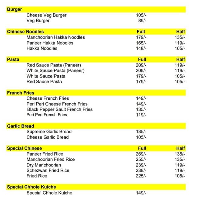 Menu of The Day Night Cafe, Sikandra, Agra