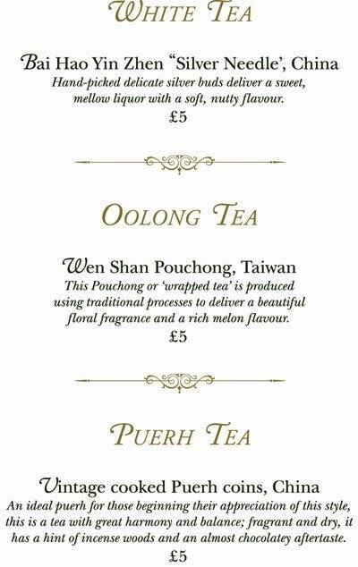 Menu at Harrods Tea Room restaurant, London