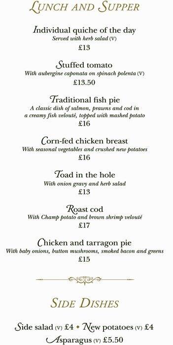 Menu at Harrods Tea Room restaurant, London