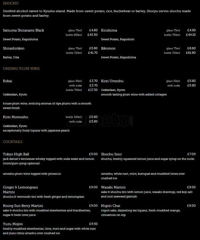 Menu at Shoryu Ramen Express, London