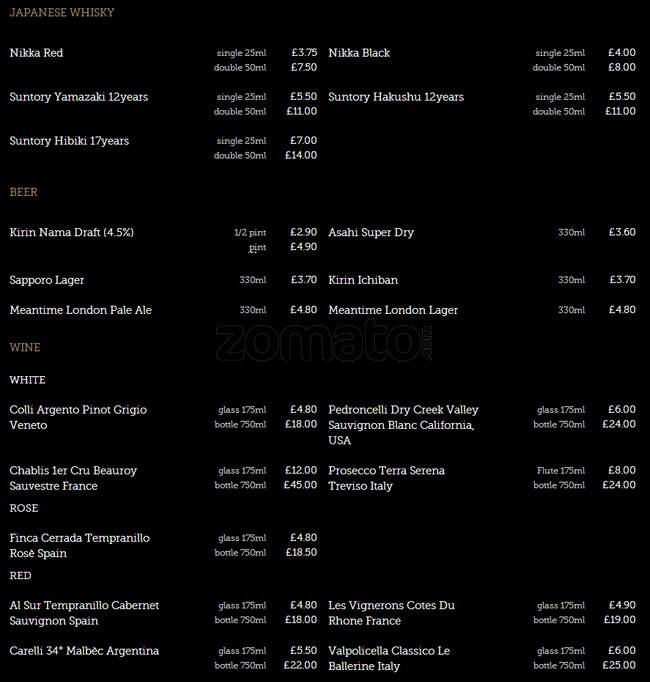 Menu at Shoryu Ramen Express, London