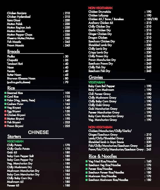 Menu at Twilight, Chennai