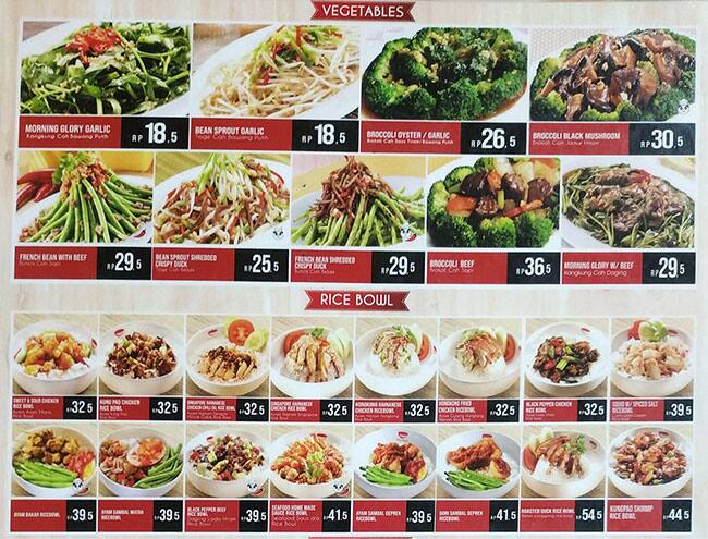 Menu at Rice Bowl restaurant, Jakarta, Mal Ciputra (Citraland)
