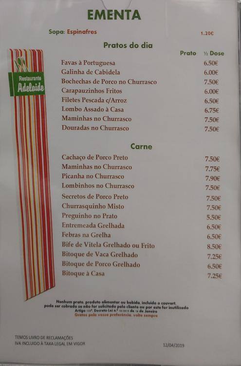 Menu at Restaurante "Adelaide", Queluz
