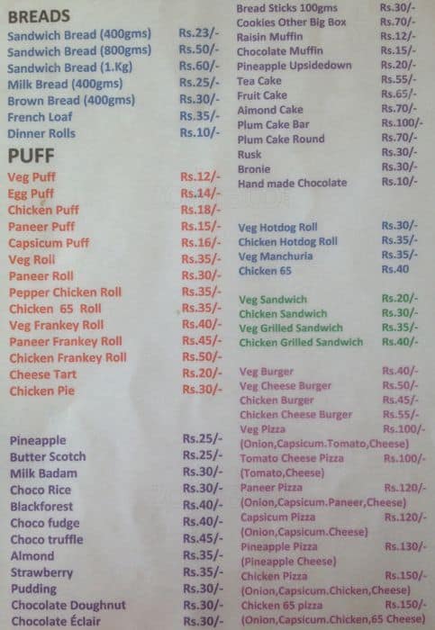 Just Bake Menu, Menu for Just Bake, A S Rao Nagar, Secunderabad - Zomato