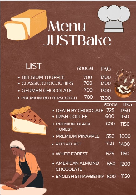 Menu of Just Bake, Medipally, Hyderabad