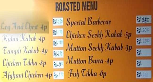 Menu at Kasauli Broilers, Chandigarh