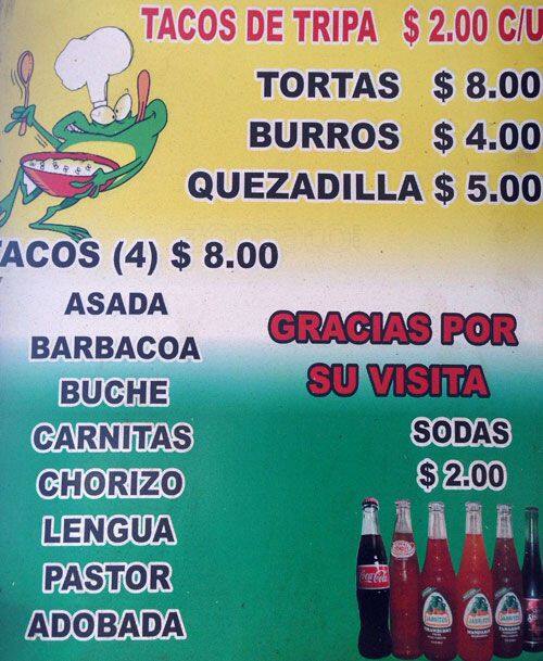 Menu at Tacos Marlene restaurant, Denver, 679 S Federal Blvd