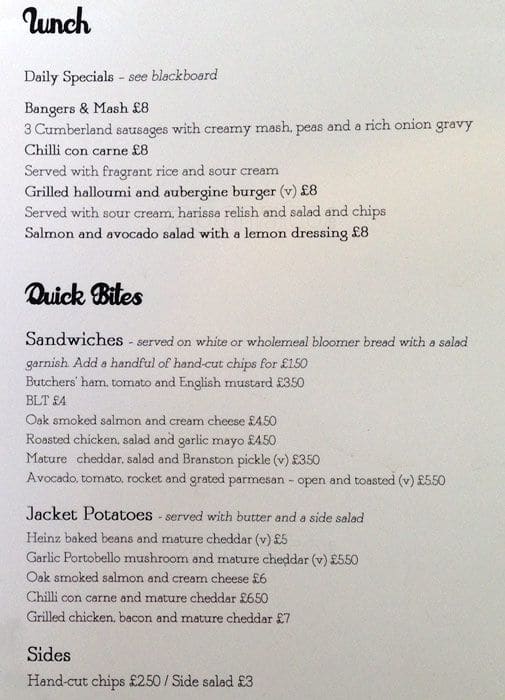 Menu at Oliver's Village Café cafe, London