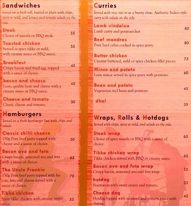 Speisekarte von The Chilli Bar, Kapstadt