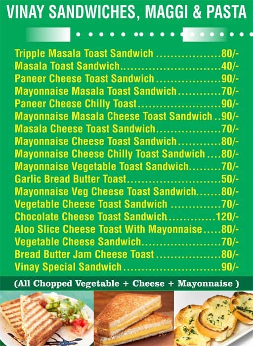 Vinay Sandwiches, Maggi & Pasta Menu - Zomato