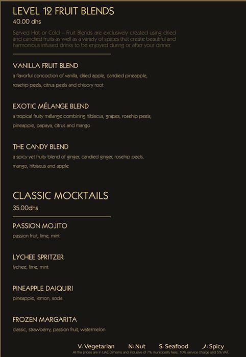 Menu at Level Twelve - Gevora Hotel restaurant, Dubai