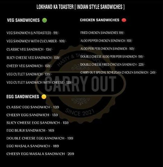 Menu of Lokhand Ka Toaster, Whitefield, Bangalore