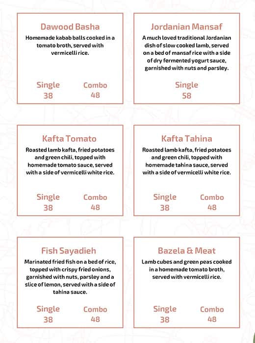 Menu at Tabkha, Dubai