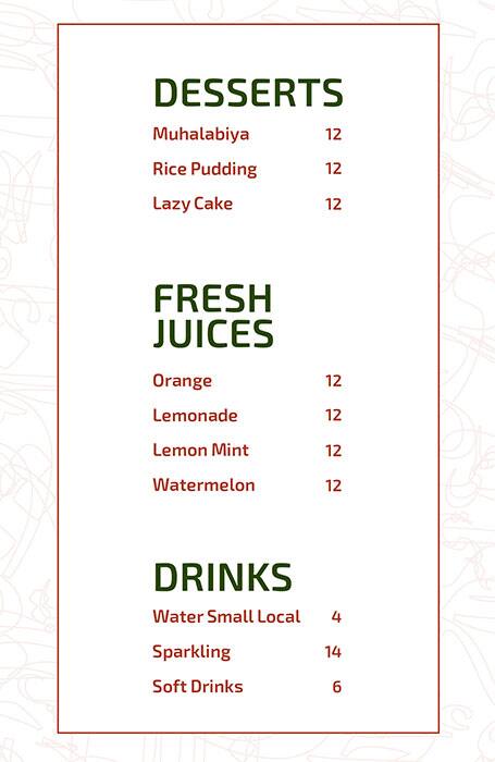Menu at Tabkha, Dubai