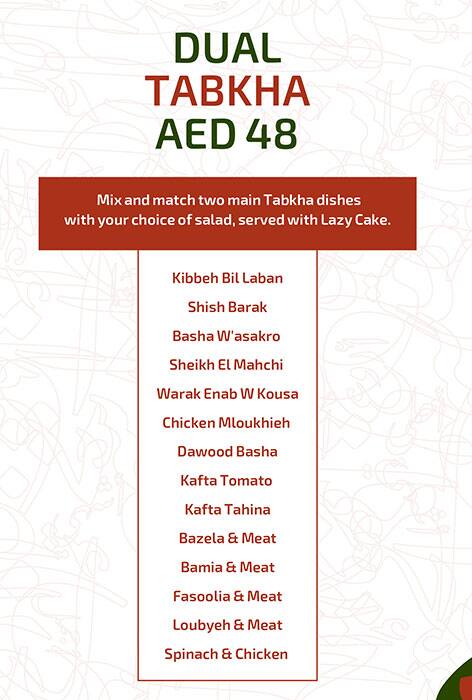Menu at Tabkha, Dubai