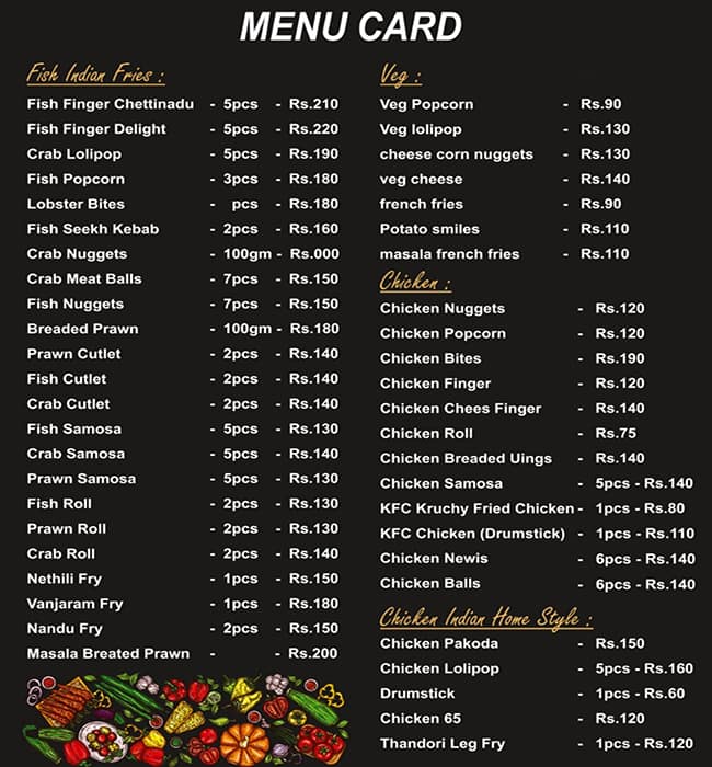 Menu of Nap Sea Foods, Egmore, Chennai
