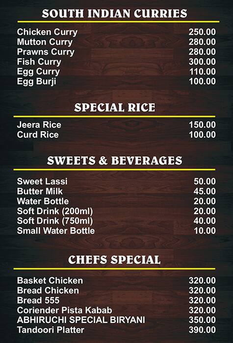 Menu at ABHIRUCHI BIRYANI POINT, Hyderabad, Shop no. 3