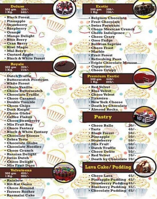 Menu of Cake Paradise, Beta 2, Greater Noida