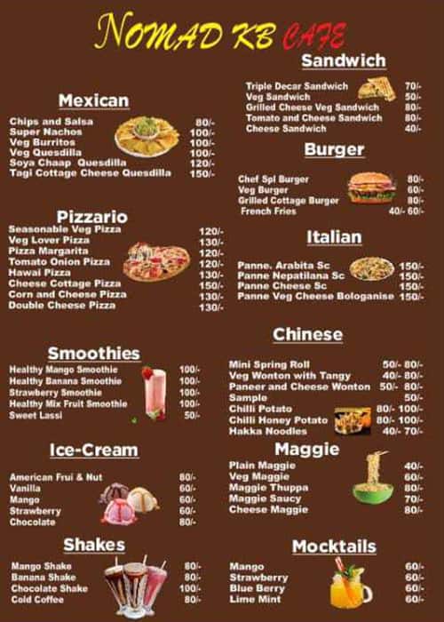 Menu of Nomad KB Cafe, Kaonli, Dehradun