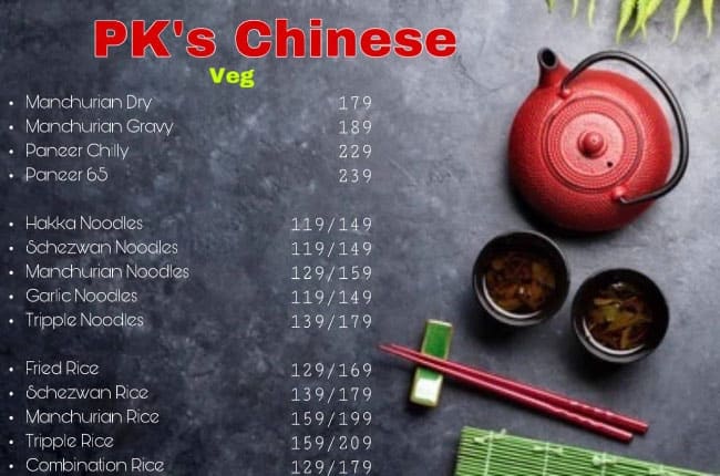 Menu of PK's Chinese, Chandan Nagar, Pune
