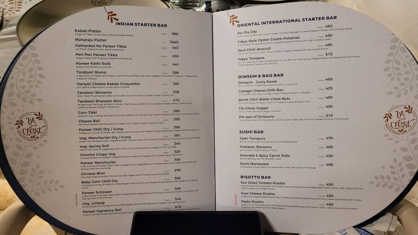 Menu of La Crest, Infocity, Gandhinagar