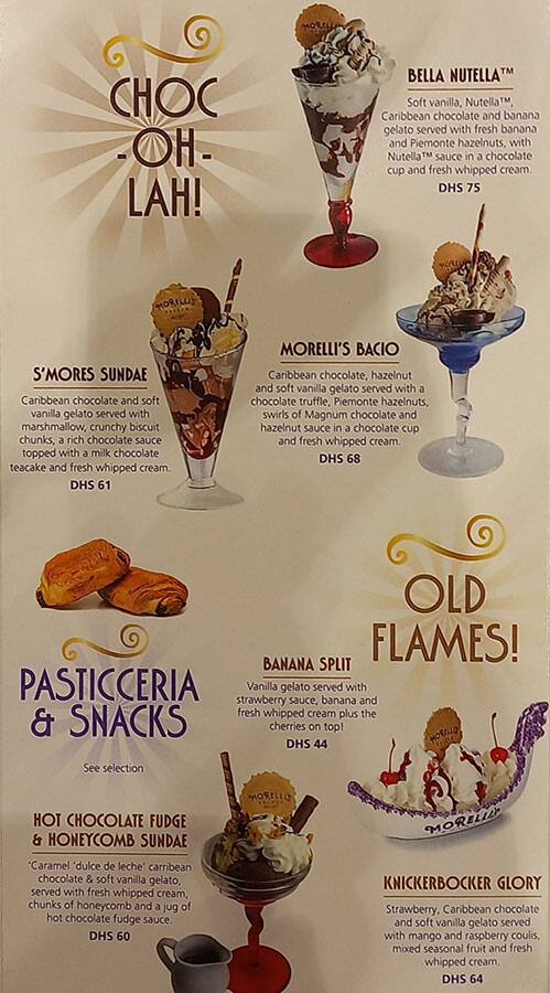 Menu of Morellis Gelato, Mirdif, Dubai