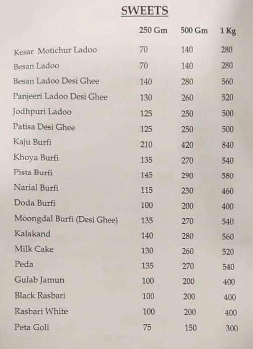 Menu of Aggarwal Sweets, Pandav Nagar, New Delhi
