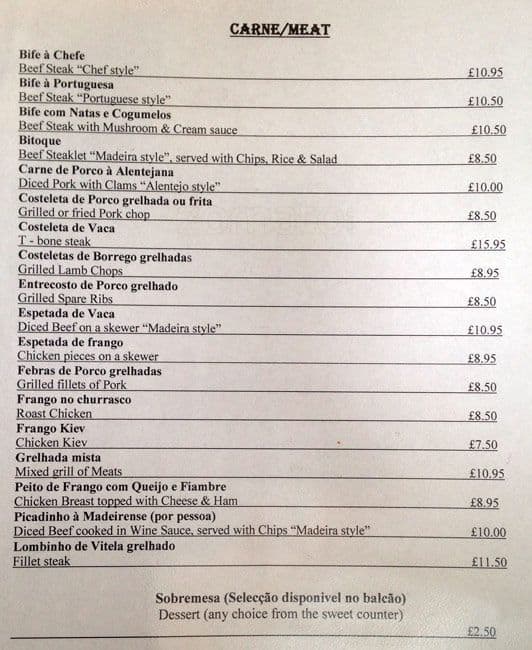 Menu at Madeira Cafe 89, London