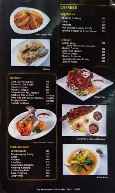 Menu at Dapo Bar and Resto, Quezon City