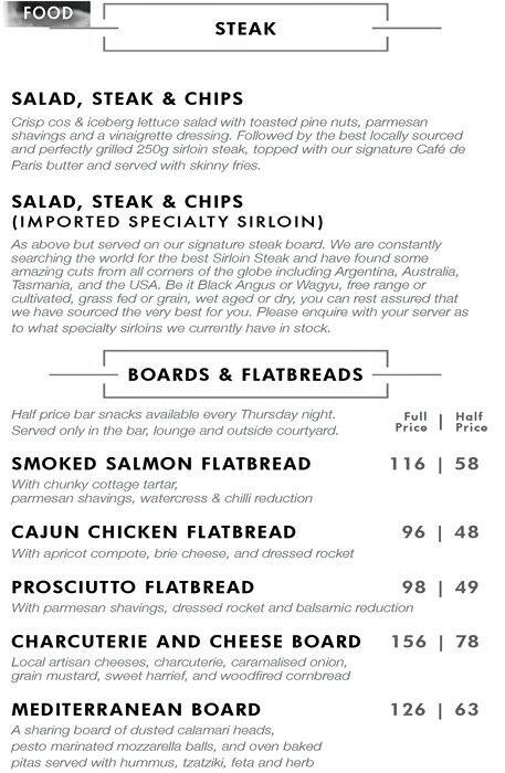 Menu at HQ Restaurant - Heritage Square, Cape Town