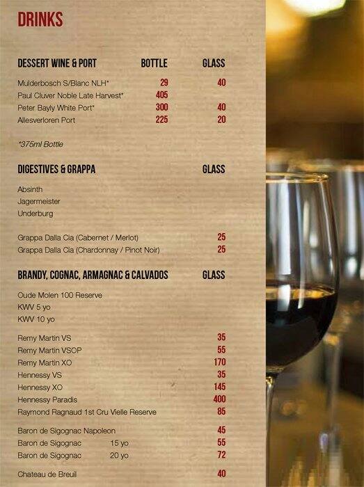 Menu at HQ Restaurant - Heritage Square, Cape Town