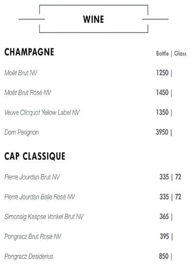 Menu at HQ Restaurant - Heritage Square, Cape Town