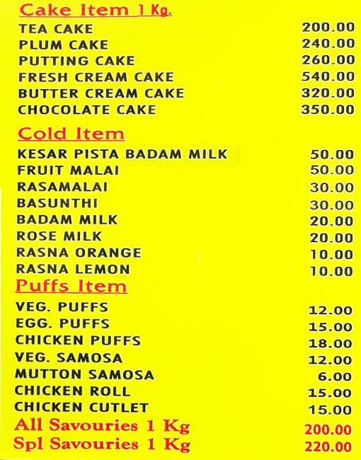 Menu at Firdous Sweets & Snacks, Chennai, Angappa Naicken St
