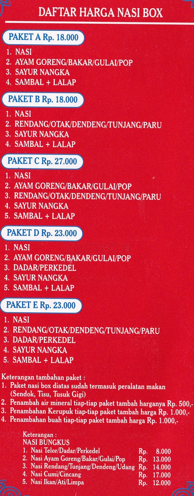 Menu at RM. MInang Raya restaurant, East Jakarta, Jl. Raya Bogor No.24