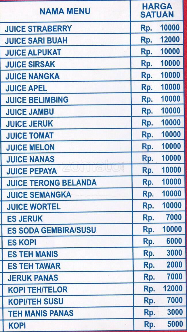 Menu at RM. MInang Raya restaurant, East Jakarta, Jl. Raya Bogor No.24
