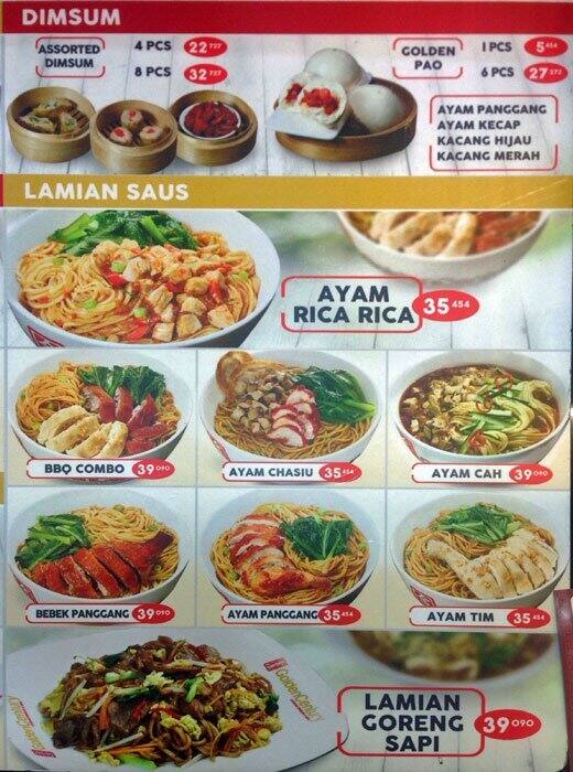 Menu at Golden Century La Mien restaurant, Jakarta