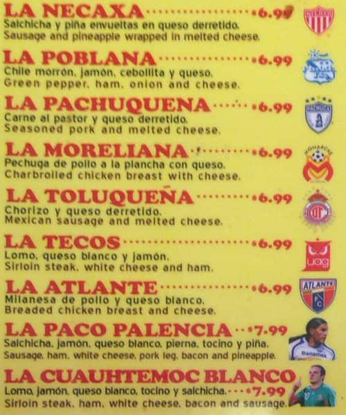 Menu at Doña Torta Chilanga restaurant, Chicago, W Cermak Rd