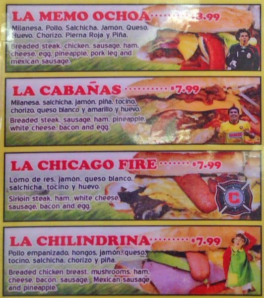 Menu at Doña Torta Chilanga restaurant, Chicago, W Cermak Rd