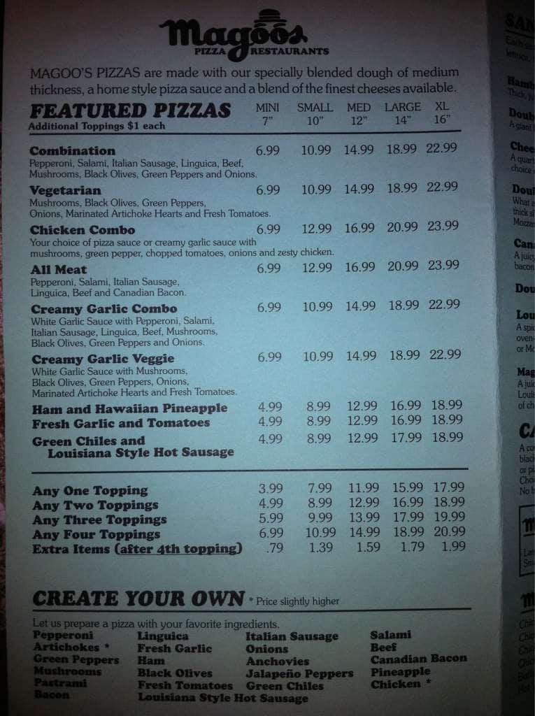 Online Menu of Magoos Pizza Restaurant Restaurant, Bakersfield ...