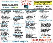 Menu at Lee's Wok restaurant, Newport, 306 N Coast Hwy