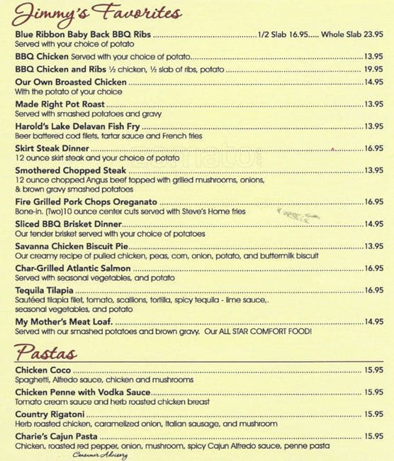 Menu at Jimmy B's restaurant, Naperville
