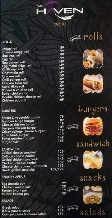 Menu of Cafe Haven, Vaishali Nagar, Jaipur