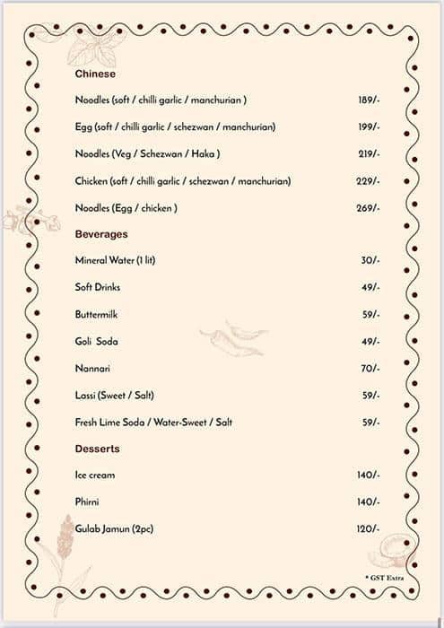 Menu at Kritunga Restaurant - Nagole, Hyderabad